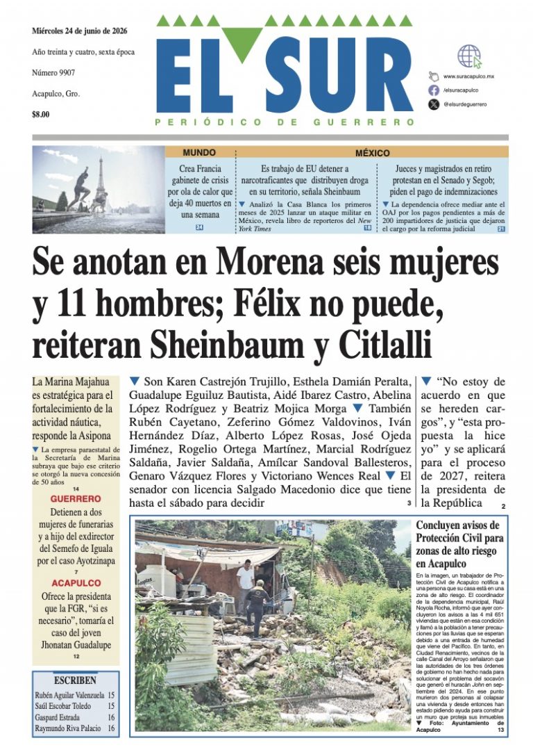 El Sur periódico de Guerrero portada de este 24 de junio de 2026 - El ...